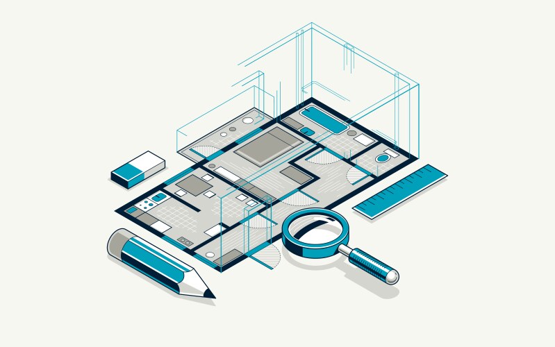 Flat plan drawing with pencil floorplan Royalty Free Vector