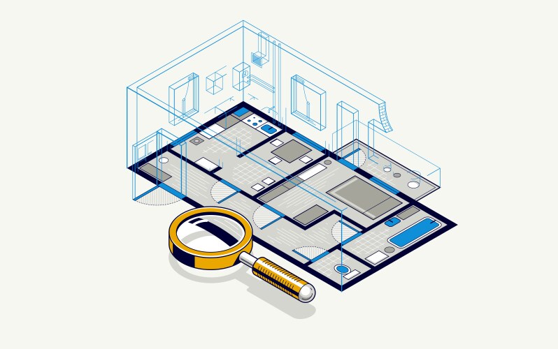Flat plan drawing with pencil floorplan Royalty Free Vector