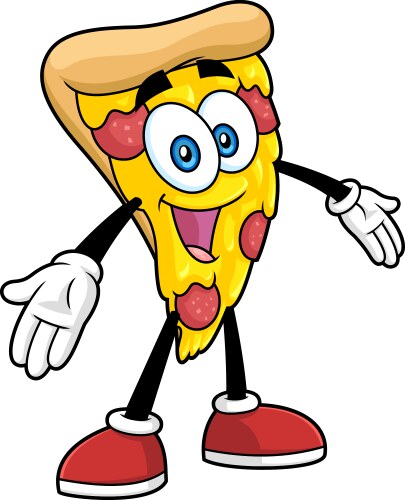 Funny pizza slice retro cartoon character waving Vector Image