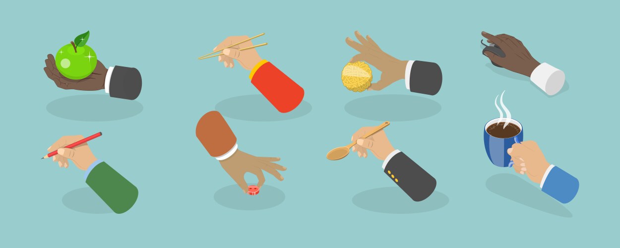 3d isometric flat set of hand gestures Royalty Free Vector