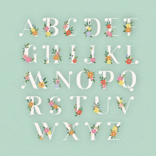 Alphabet floral typography script Royalty Free Vector Image