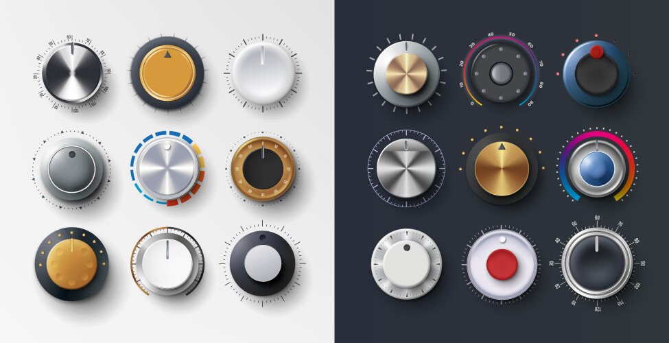 Volume knob round switch button audio dashboard Vector Image