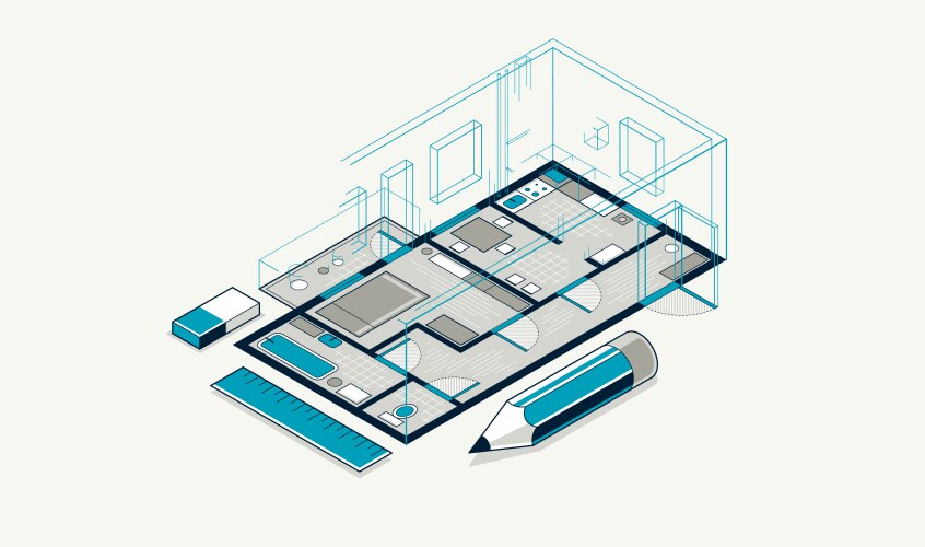Floorplan implementation drawing with pencil flat Vector Image