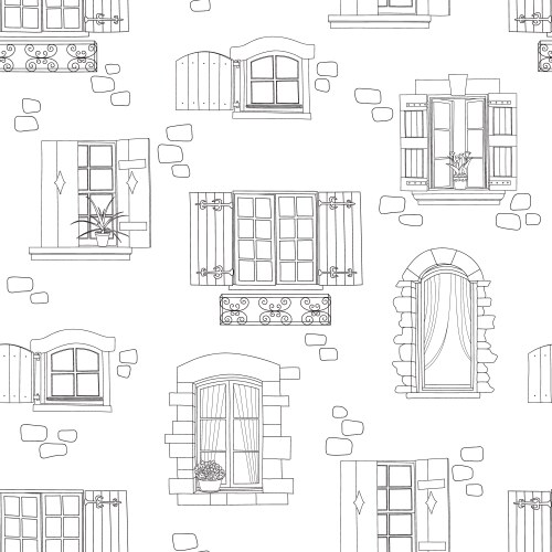 Collection vintage windows handdrawn doodle style Vector Image