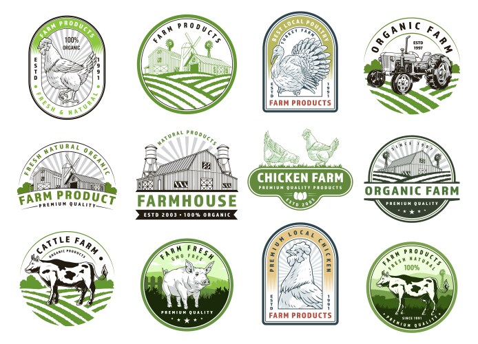 Organic farm labels for premium products Vector Image