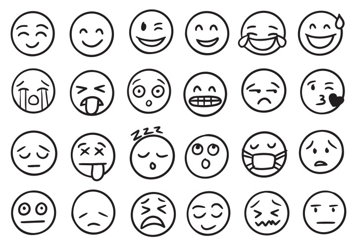Set of outline emoticons emoji isolated Royalty Free Vector
