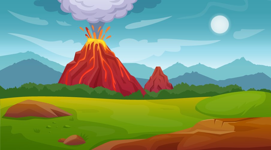 Volcano eruption background Royalty Free Vector Image