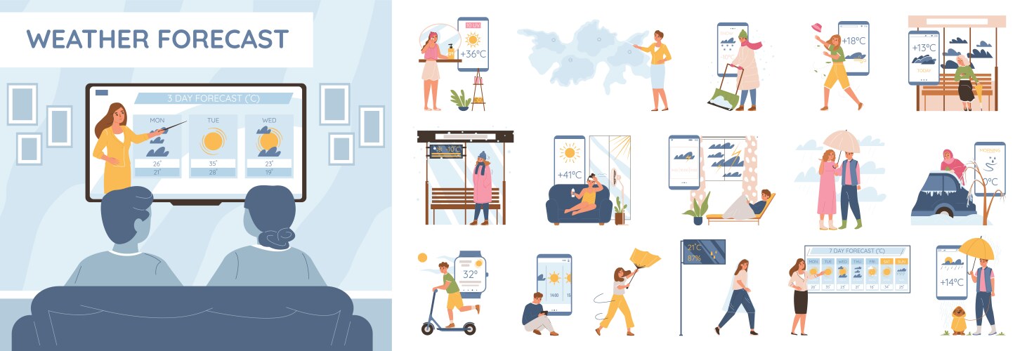 Weather forecast infographics design Royalty Free Vector