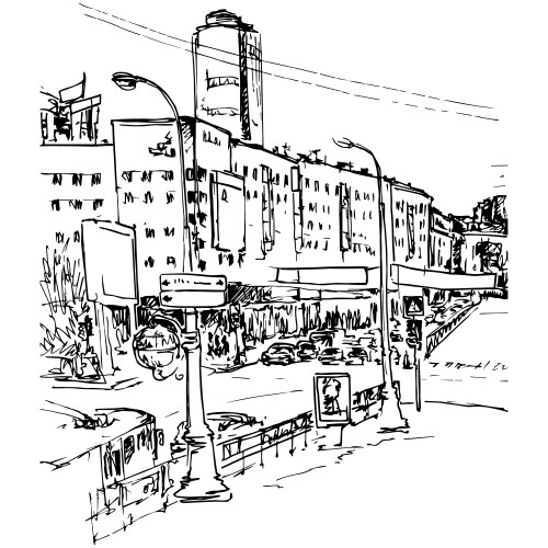 Hand made sketch of old street Royalty Free Vector Image