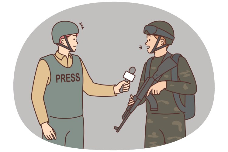 War journalist interview soldier Royalty Free Vector Image