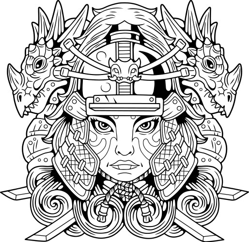 Samurai warrior line art Royalty Free Vector Image