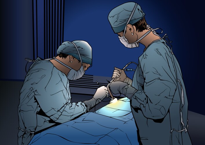 Team doctors in the operating room Royalty Free Vector Image