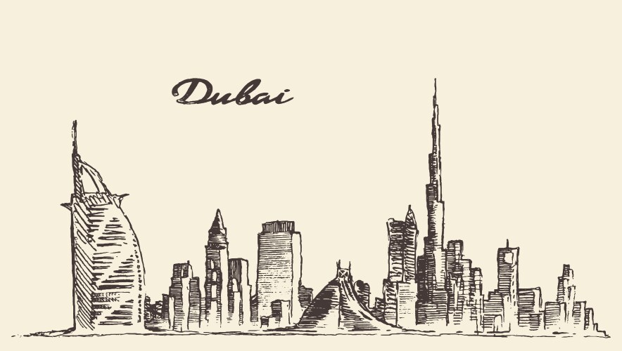 Hand drawing sketch mosque in dubai united Vector Image