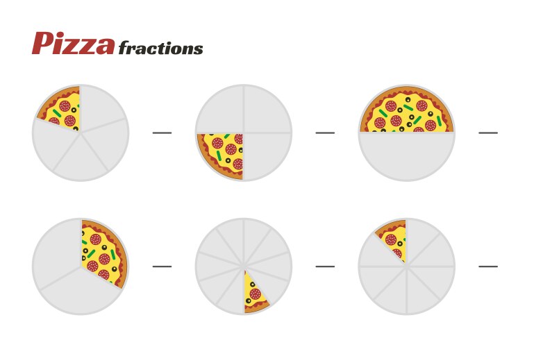 Fraction pizza worksheet in mathematics write Vector Image