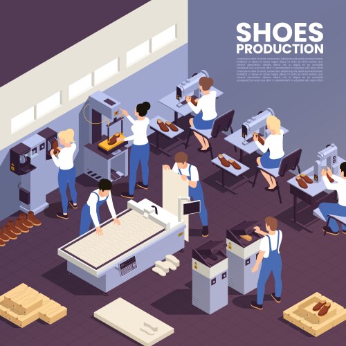 Shoe production conveyor composition Royalty Free Vector