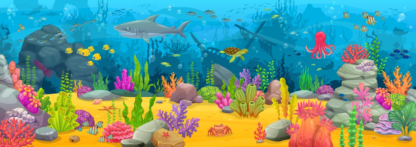 Cartoon underwater landscape banners sea level Vector Image