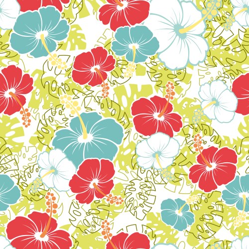 Hawaiian seamless pattern with hibiscus flowers Vector Image