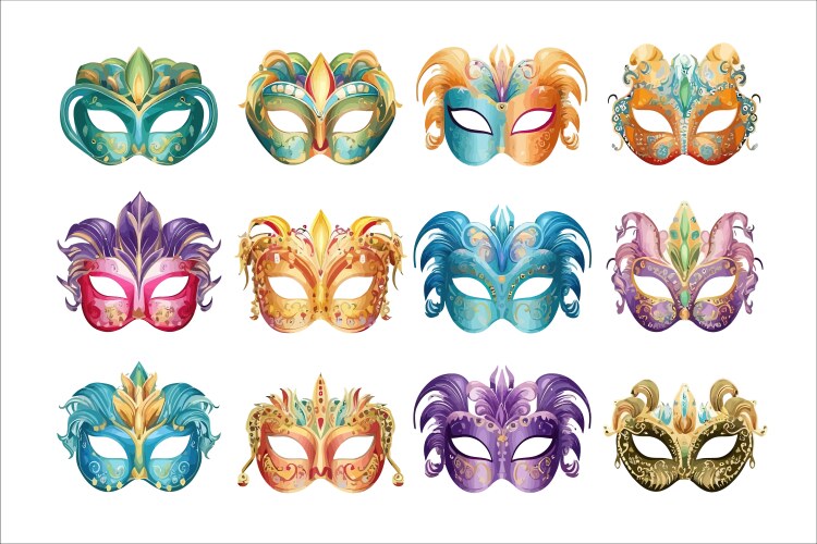 Carnival masks venetian fashioned items for faces Vector Image