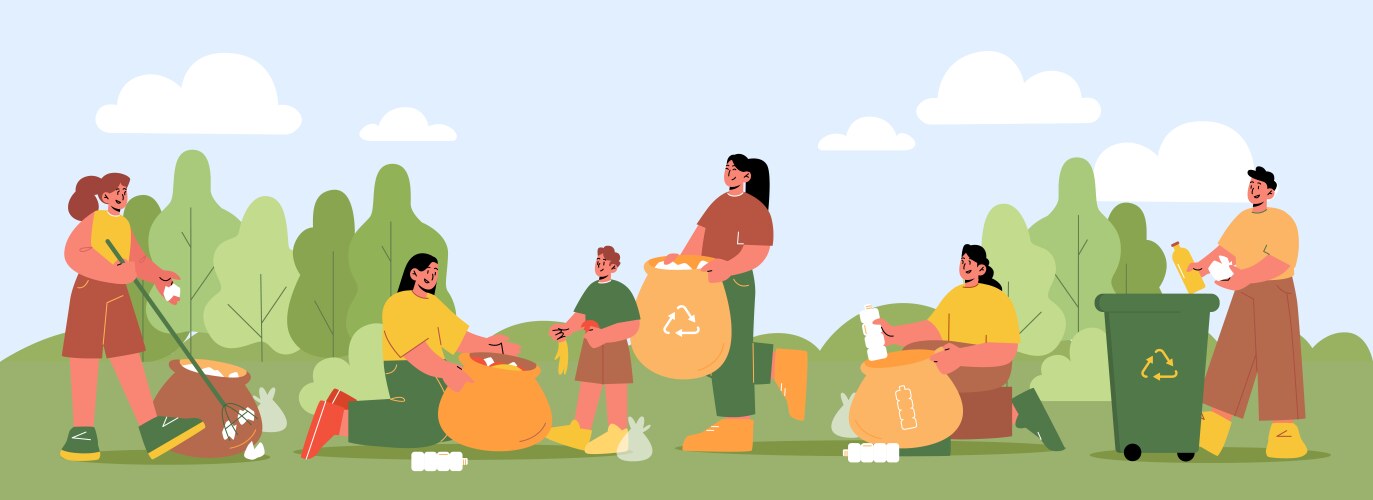 People sorting waste flat Royalty Free Vector Image