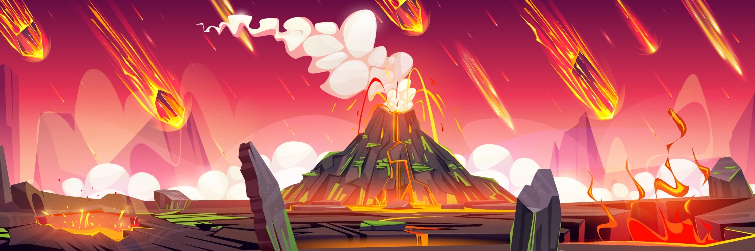 Volcano eruption cartoon background Royalty Free Vector