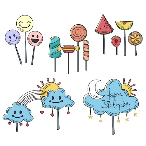 Cartoon cake topper collection Royalty Free Vector Image