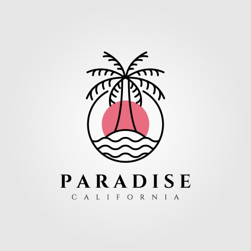 Paradise line art logo design surfing island Vector Image