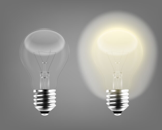 3d realistic turning on and off light bulb Vector Image