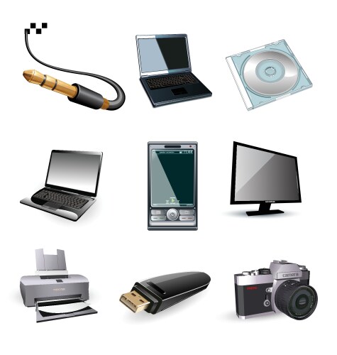 Cables and plugs icons set Royalty Free Vector Image