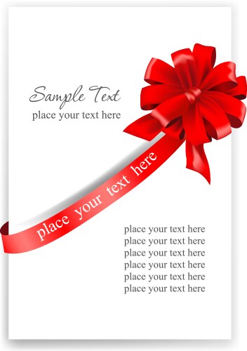 Colored card with realistic red bow Royalty Free Vector