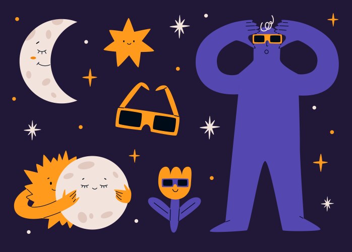 Solar eclipse sticker set Royalty Free Vector Image