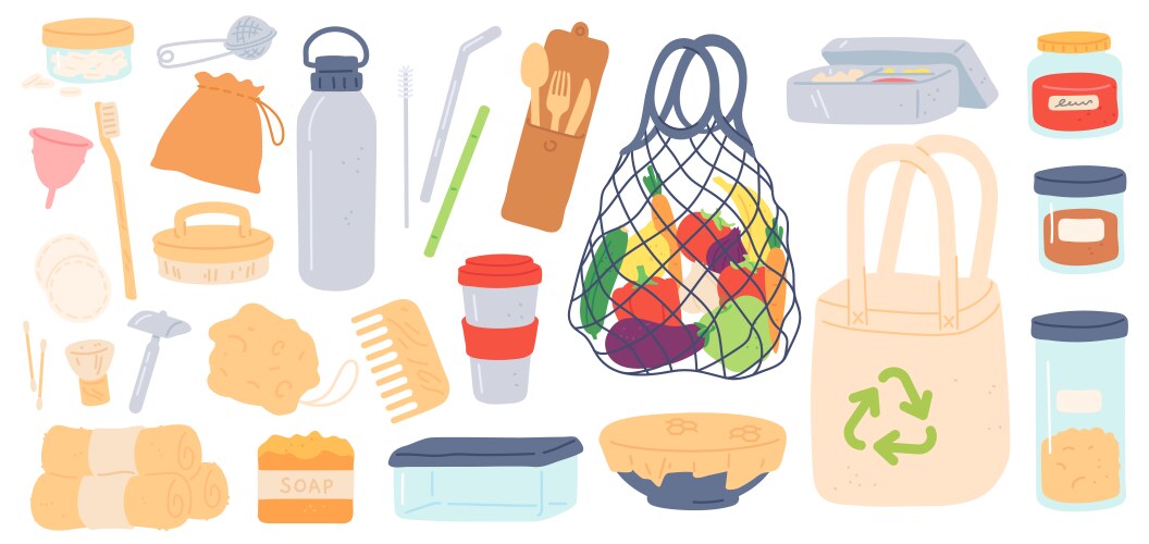 Big set of icons for zero waste kitchen Royalty Free Vector