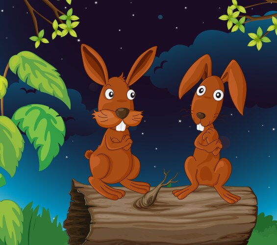 Couple cute rabbits hugging under magical tree Vector Image