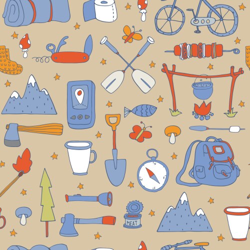 Seamless pattern with adventure equipment Vector Image