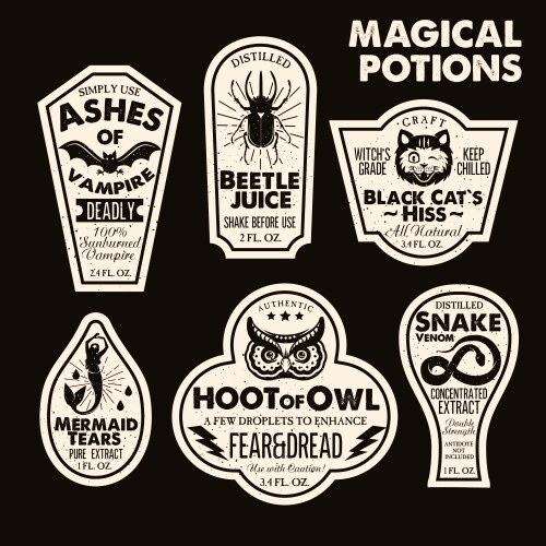 Dark Alchemy Potions Labels Royalty Free Vector Image