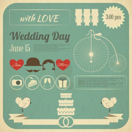 Wedding infographics in retro style Royalty Free Vector
