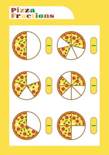 Fraction pizza worksheet in mathematics write Vector Image