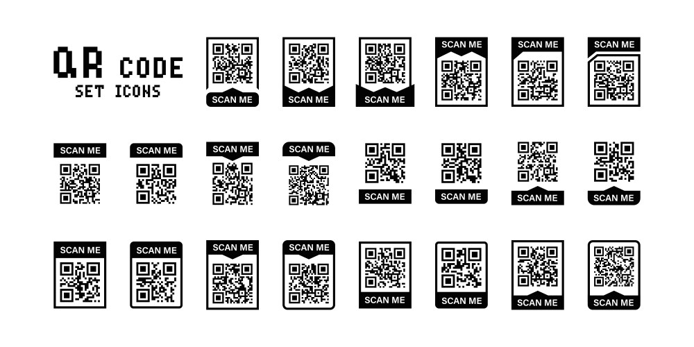 Qr code set template frames scan me Royalty Free Vector