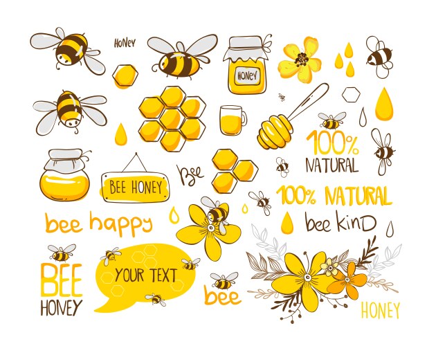 Cute honey bees border for kawaii design Vector Image