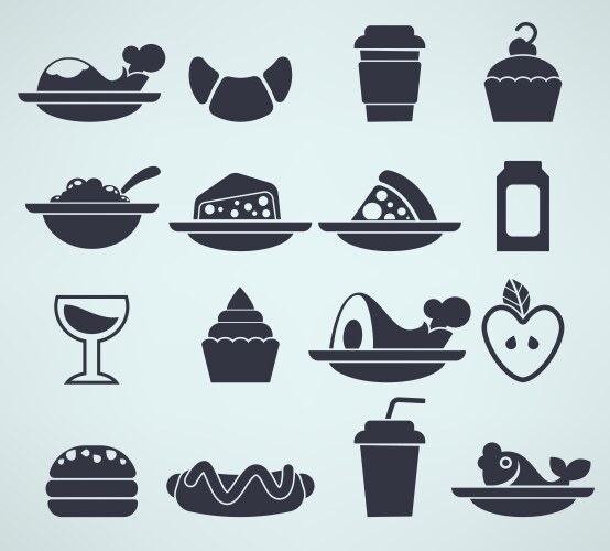 Sweet baked food silhouettes set Royalty Free Vector Image