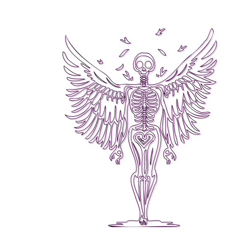 Skeleton angel outline sketch purple Royalty Free Vector