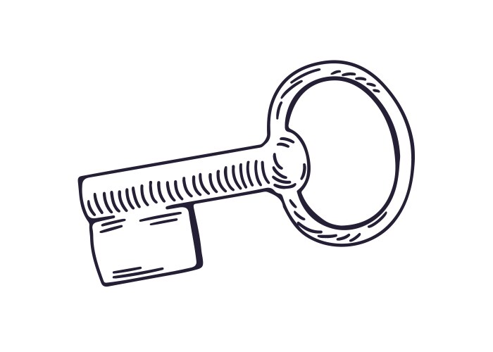 Engraved door key outlined contoured drawing Vector Image