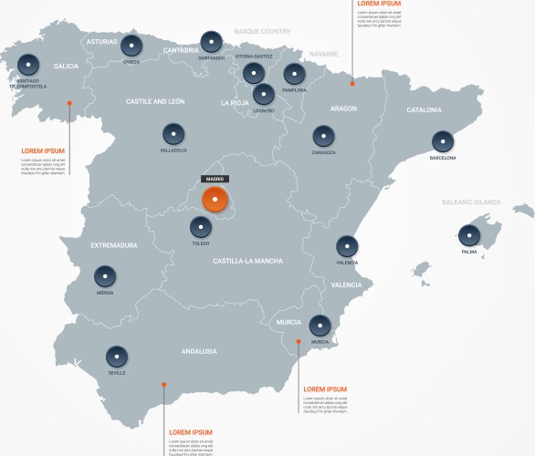 Spain higt detailed map with subdivisions Vector Image