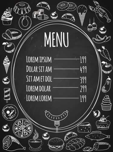 Seafood chalkboard menu template Royalty Free Vector Image