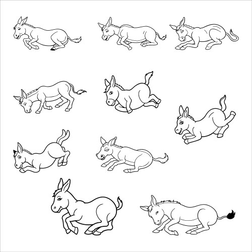 Donkey rolling line art Royalty Free Vector Image