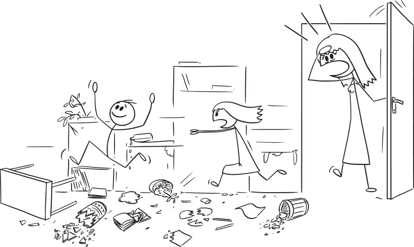 Shocked parents looking at raging angry child Vector Image