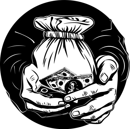 Wealth touch hand holding money logo bag Vector Image