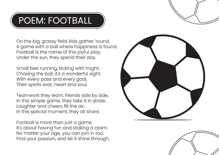 A poem of football in english Royalty Free Vector Image