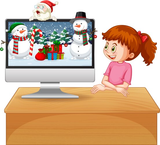 Elf on computer desktop Royalty Free Vector Image