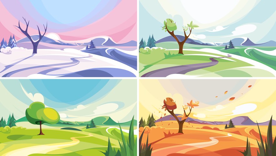 Four seasons landscape with trees Royalty Free Vector Image