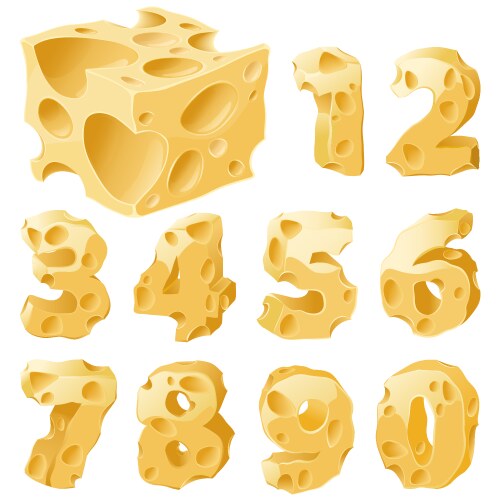 Cheese decorative numbers Royalty Free Vector Image
